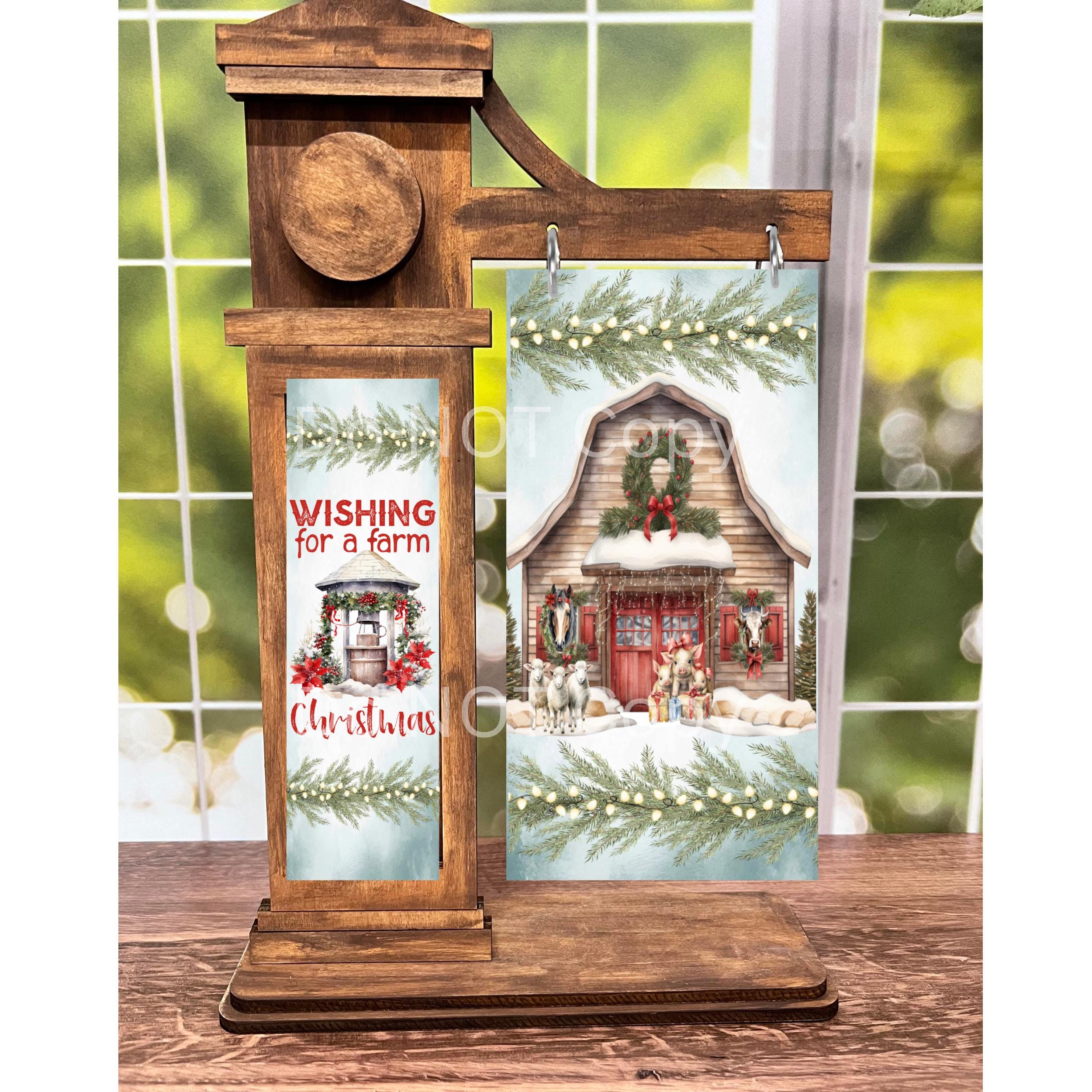 2-Piece, Farm scene, Interchangeable Christmas Barn Sign Inserts, Subl ...