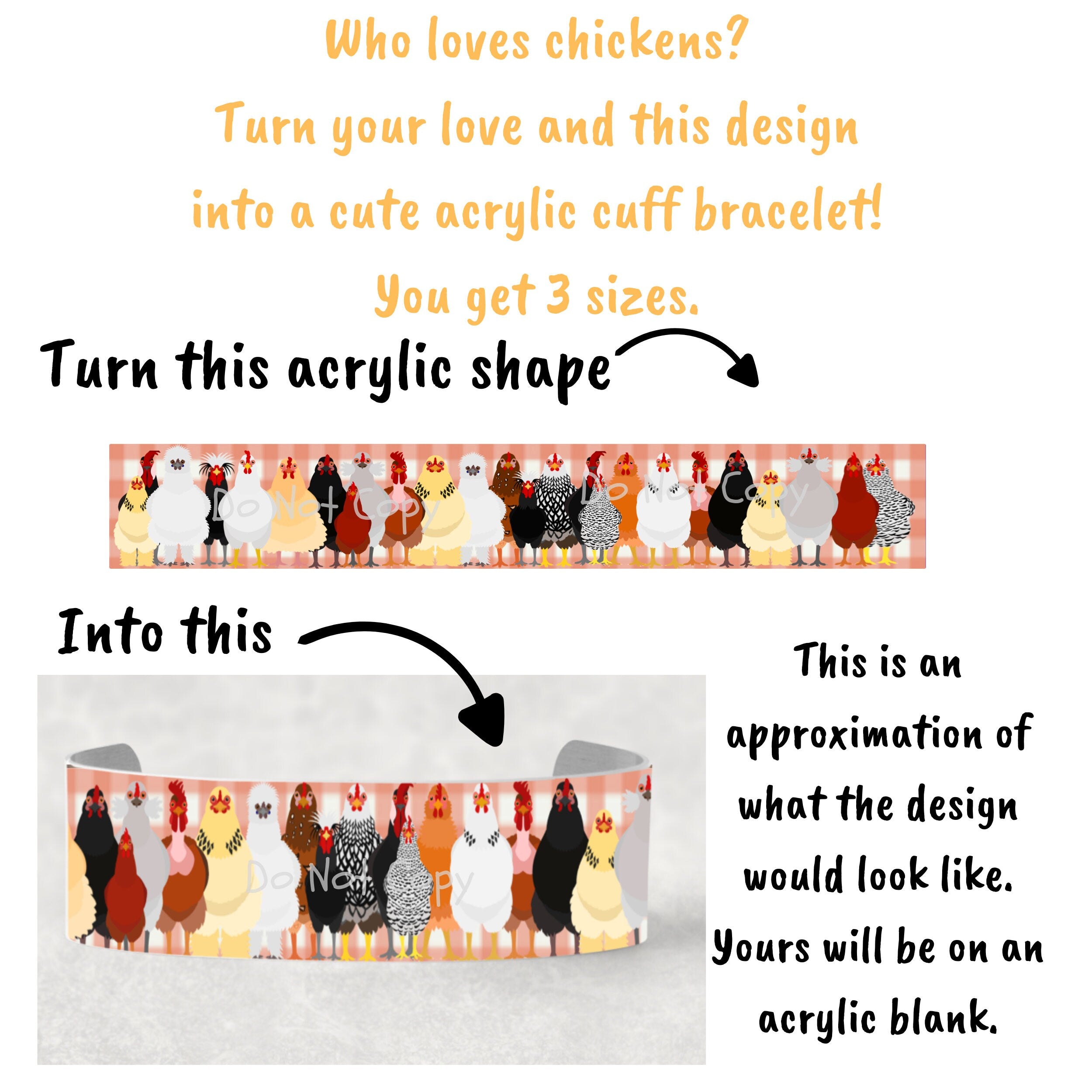 Cute Chickens Bracelet Cuff Sublimation Designs - Small, Medium, Large ...